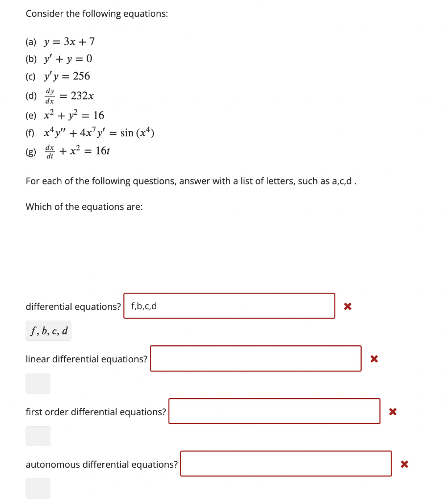 Solved Consider the following equations: (a) y=3x+7 (b) | Chegg.com