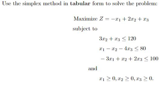 Solved Use the simplex method in tabular form to solve the | Chegg.com