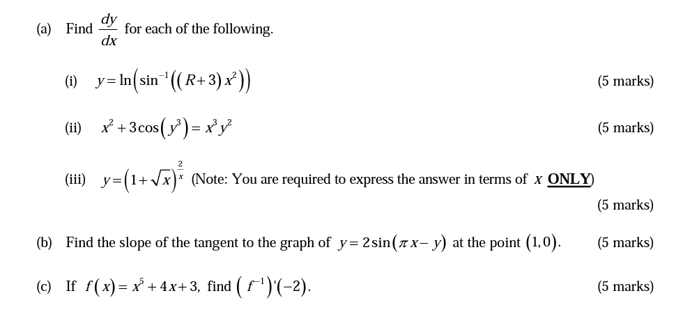 Solved (a) Find dy dx for each of the following. -1 (1) y= | Chegg.com