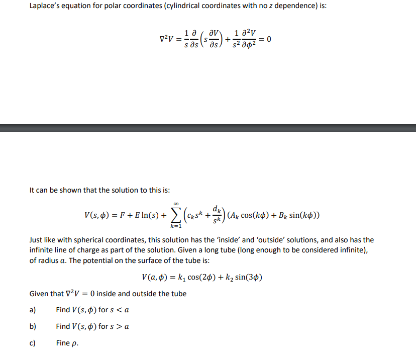 Solved Laplace's equation for polar coordinates (cylindrical | Chegg.com