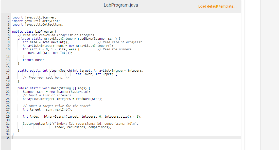 Solved In Java Pls 15.5 ﻿LAB: Binary searchBinary search | Chegg.com