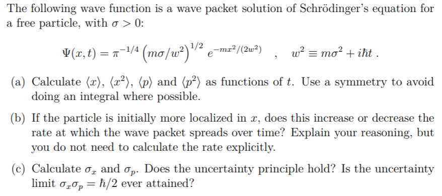 Solved The following wave function is a wave packet solution | Chegg.com