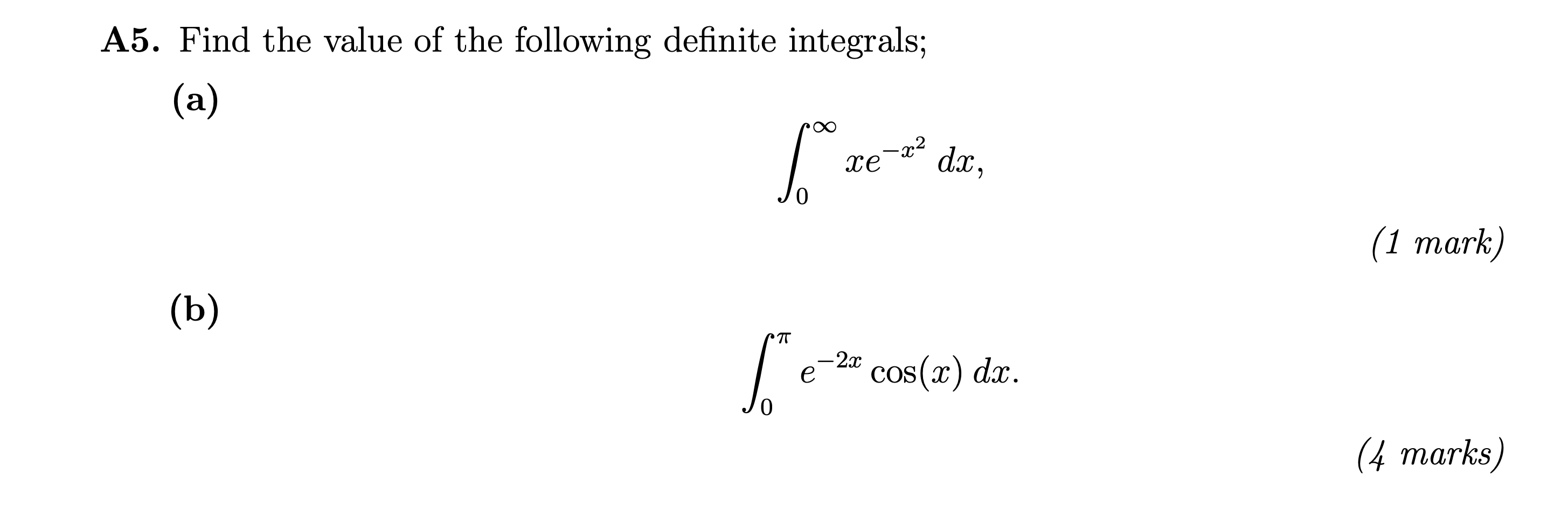 Solved A5. Find the value of the following definite | Chegg.com