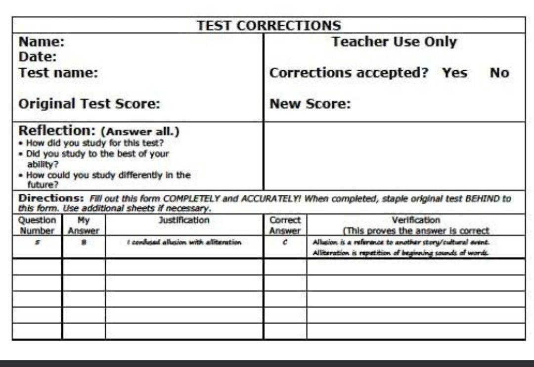 Solved TEST CORRECTIONS Name: Teacher Use Only Date: Test | Chegg.com