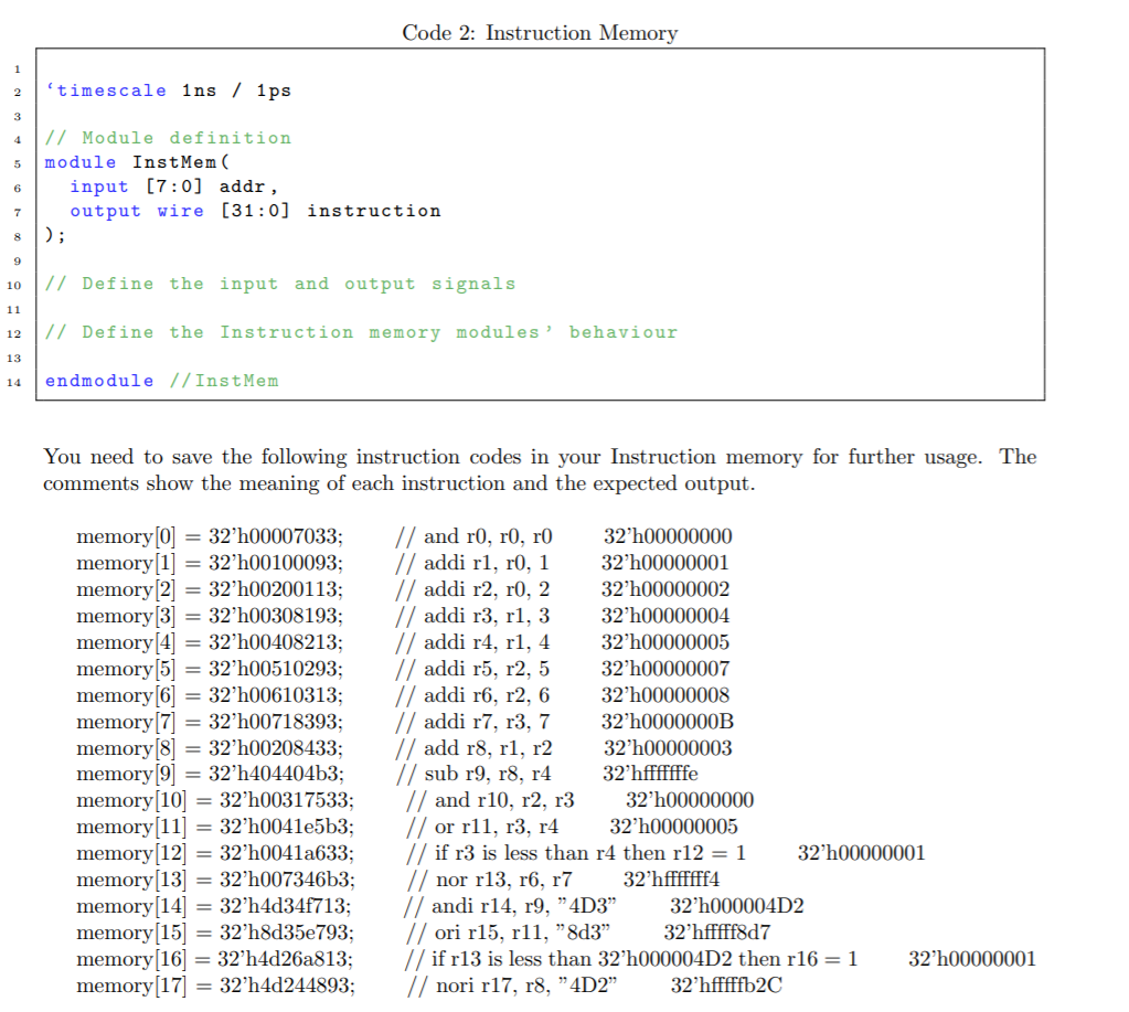 1 Code 1: Data Memory "timescale 1ns / 1ps // | Chegg.com
