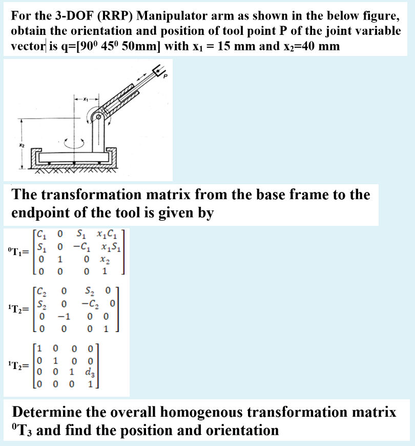 Solved For the 3-DOF (RRP) Manipulator arm as shown in the | Chegg.com