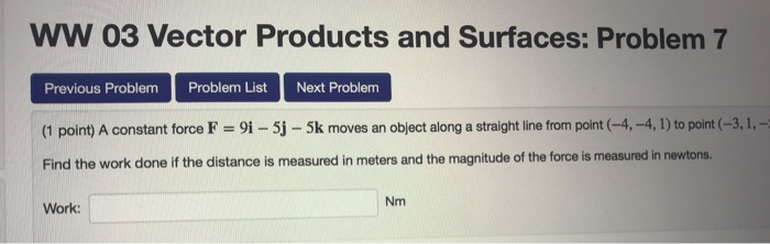 Solved WW 03 Vector Products and Surfaces: Problem 7 | Chegg.com