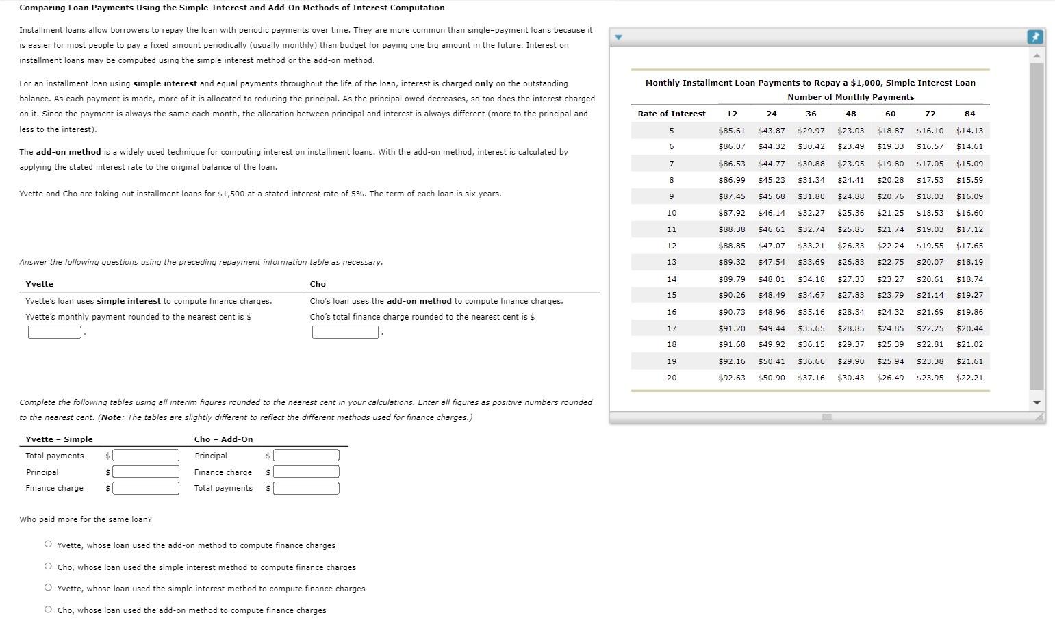 Solved Comparing Loan Payments Using the Simple-Interest and | Chegg.com
