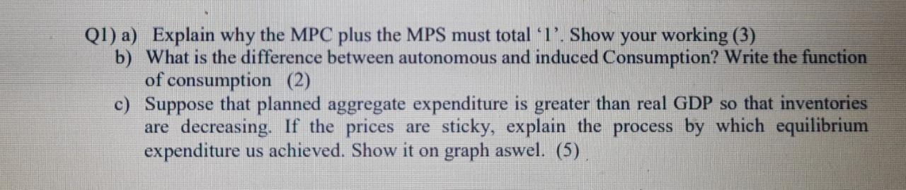 Solved QI) a) Explain why the MPC plus the MPS must total | Chegg.com