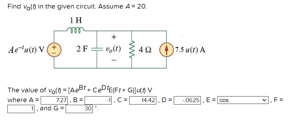 Solved Find vo(t) in the given circuit. Assume A = 20. The | Chegg.com