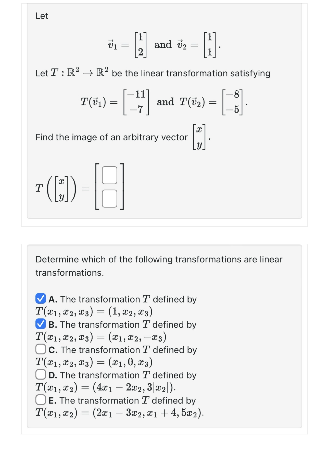 Solved v1=[12] and v2=[11] Let T:R2→R2 be the linear | Chegg.com