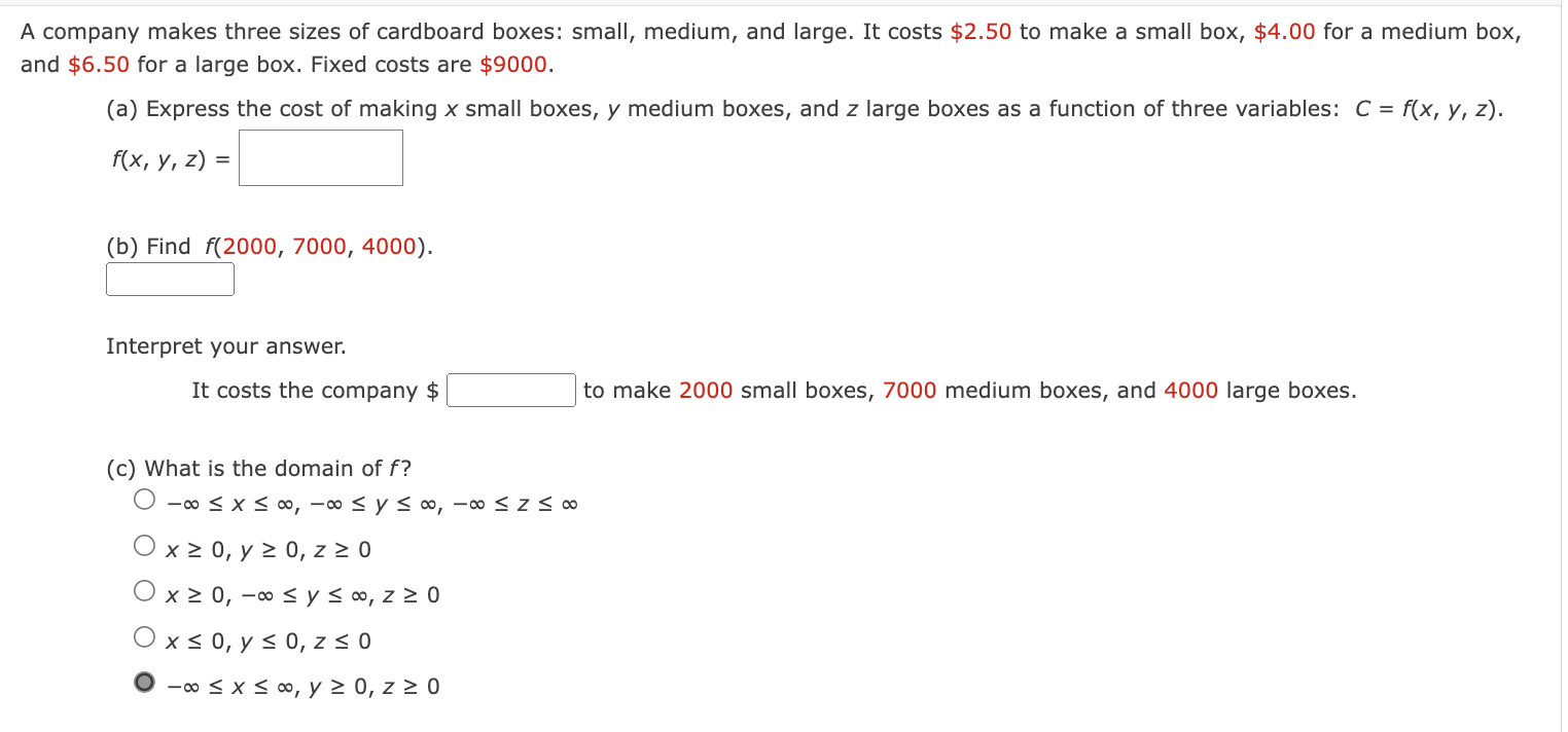 Solved A company makes three sizes of cardboard boxes: | Chegg.com