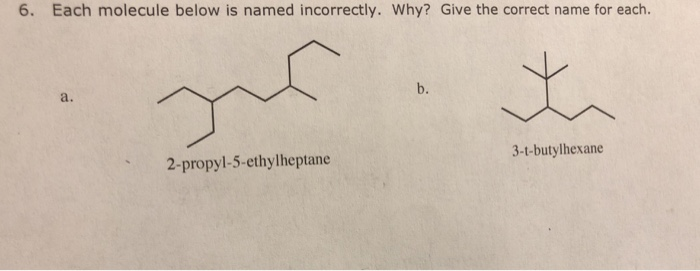 Solved 6. Each molecule below is named incorrectly. Why? | Chegg.com