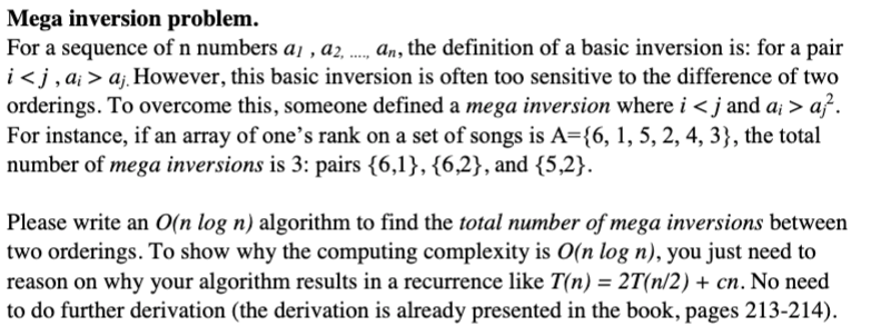 Solved Mega inversion problem For a sequence of n numbers a/ | Chegg.com