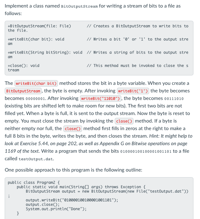 Solved Implement a class named BitOutputStream for writing a | Chegg.com