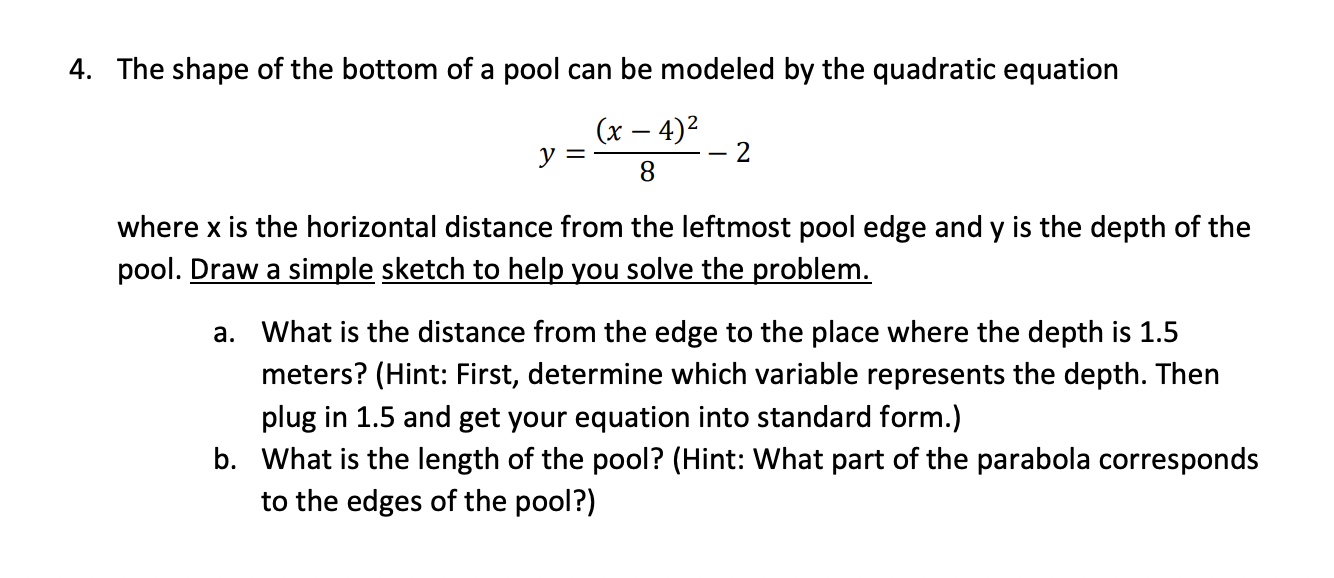 Solved 4. The shape of the bottom of a pool can be modeled | Chegg.com