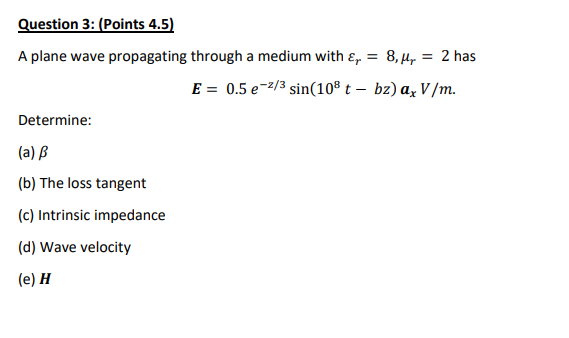 Solved A plane wave propagating through a medium with | Chegg.com
