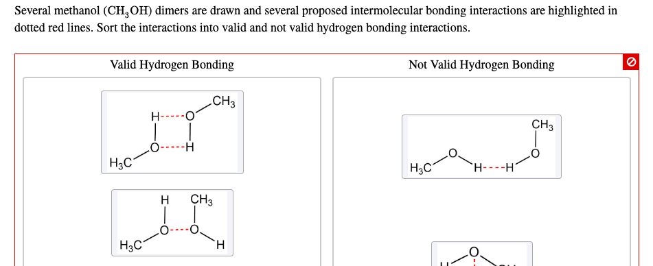 Solved Several methanol (CH,OH) dimers are drawn and several | Chegg.com