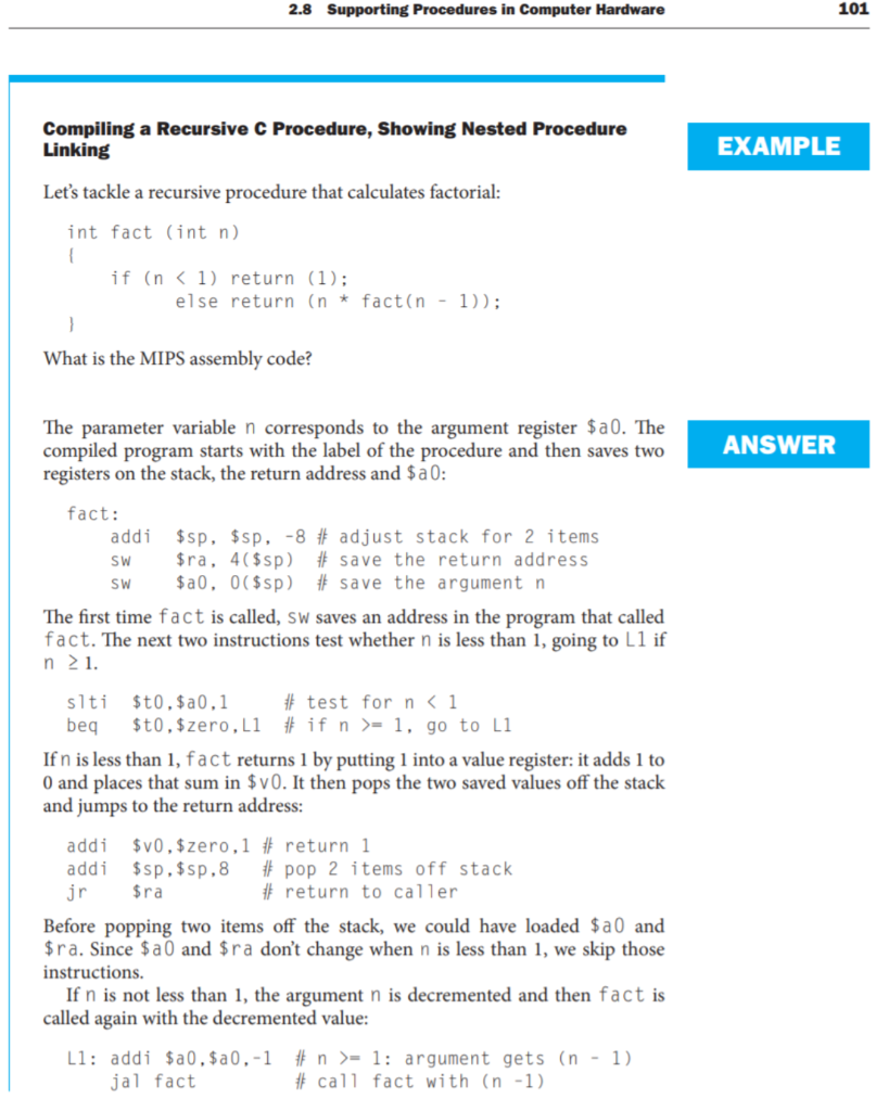Solved 2.8 Supporting Procedures in Computer Hardware 99 The | Chegg.com