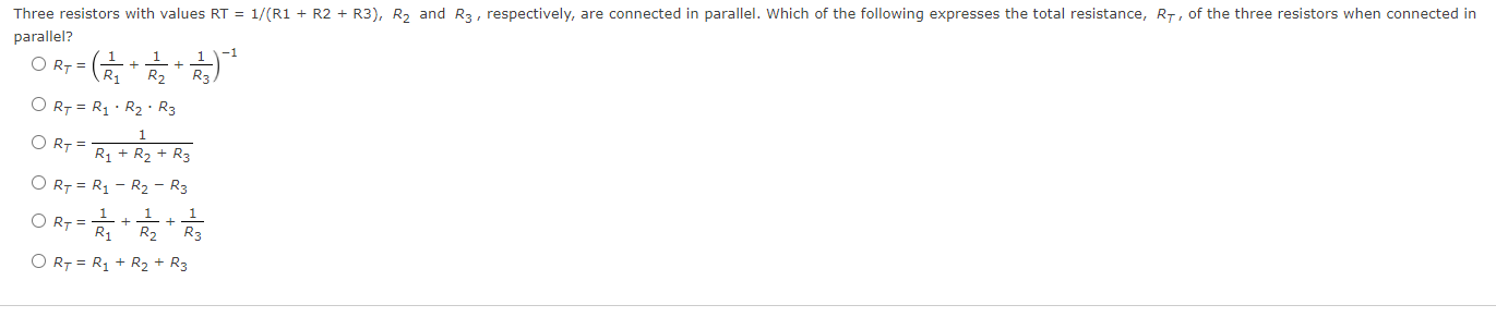 Solved Three resistors with values RT = 1/(R1 + R2 + R3), R2 | Chegg.com