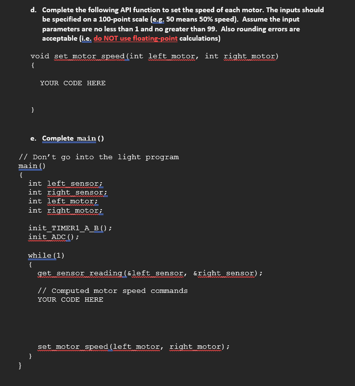 Solved d. Complete the following API function to set the | Chegg.com