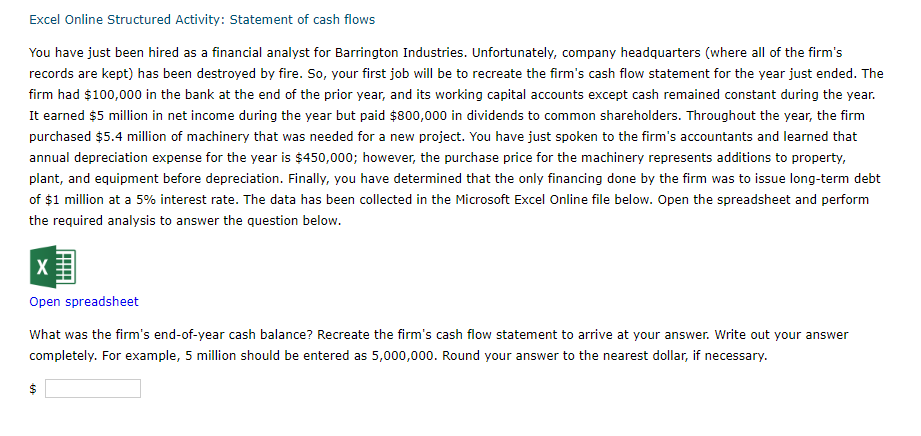 Solved Excel Activity Chapter 3- ﻿Statement of Cashflows | Chegg.com