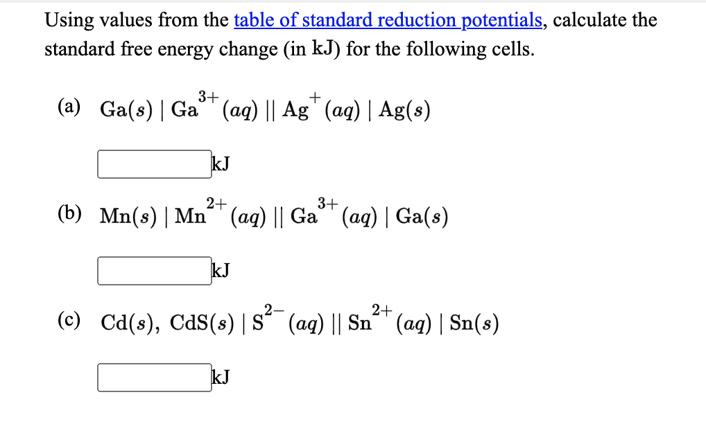 Solved Using values from the table of standard reduction | Chegg.com