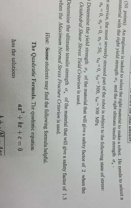 Solved An engineer is tasked to select the right material to | Chegg.com