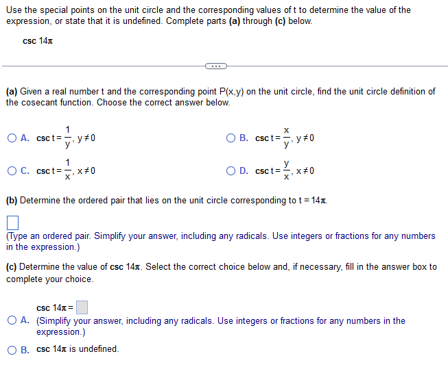 Solved Use the special points on the unit circle and the | Chegg.com