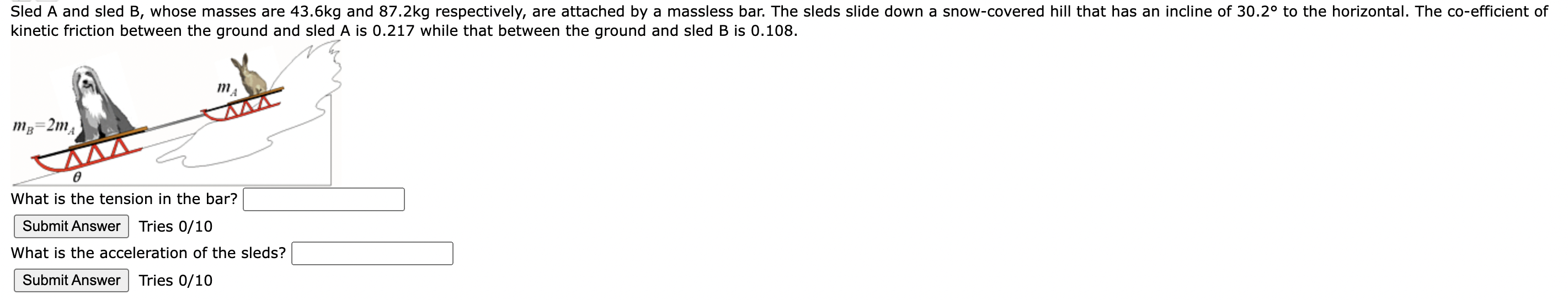 kinetic friction between the ground and sled A is | Chegg.com