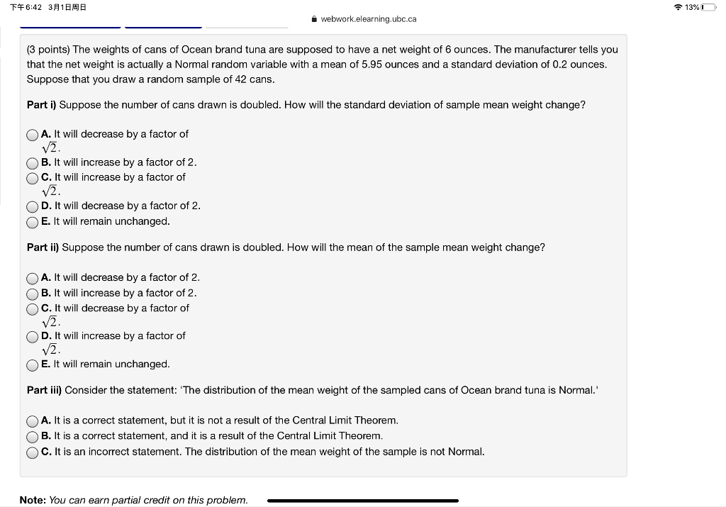 Solved The weights of cans of Ocean brand tuna are supposed | Chegg.com