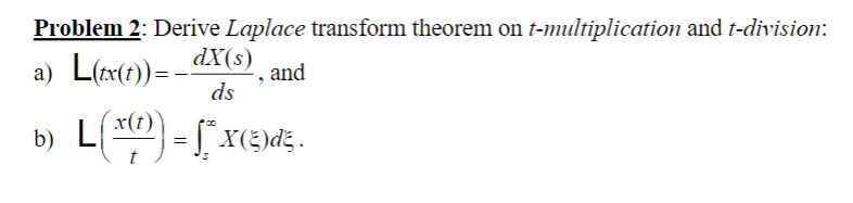 Solved Problem 2: Derive Laplace transform theorem on | Chegg.com