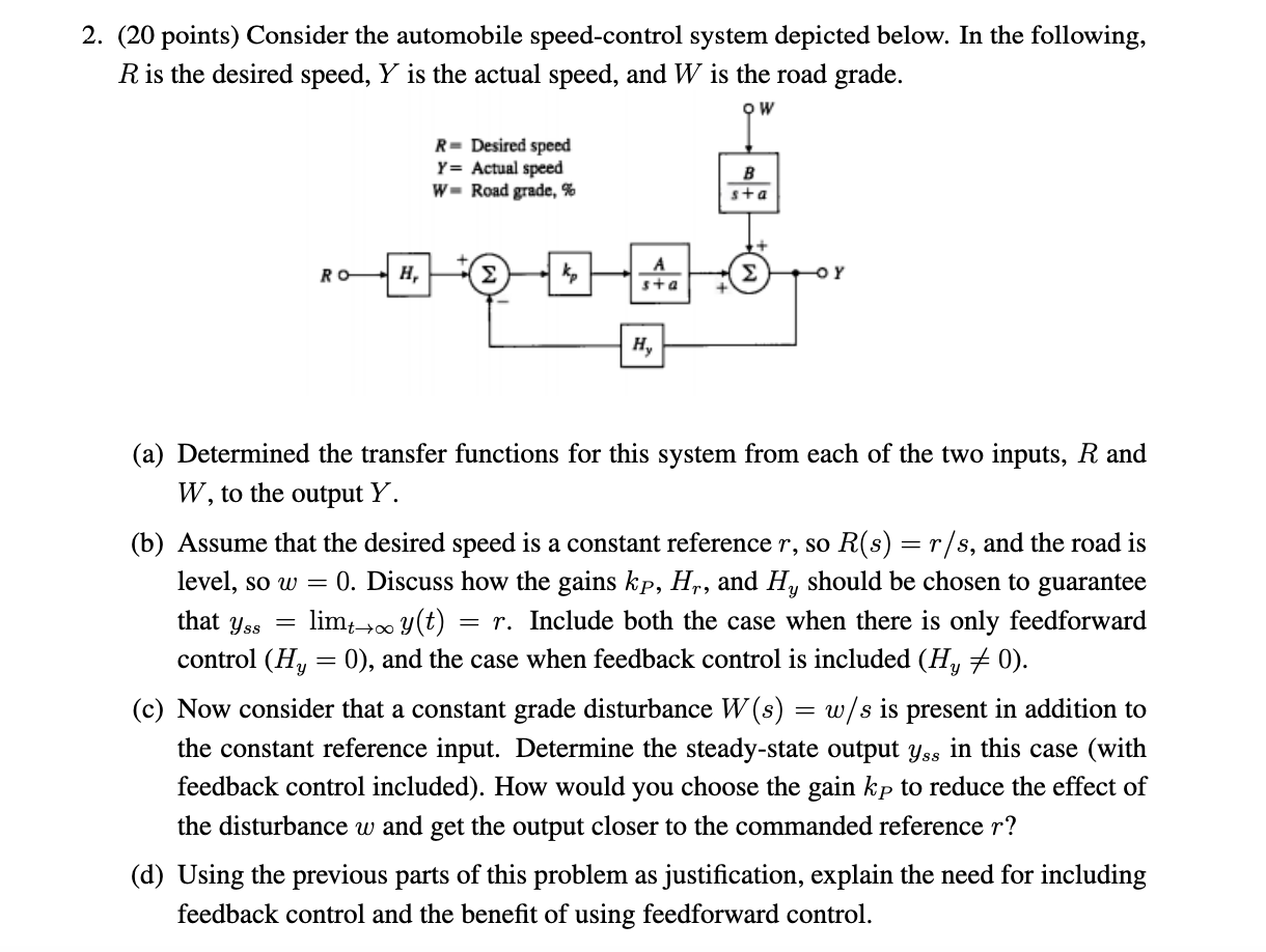 Solved 2. (20 points) Consider the automobile speed-control | Chegg.com