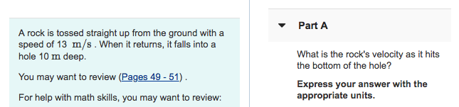 Solved Part A A rock is tossed straight up from the ground | Chegg.com