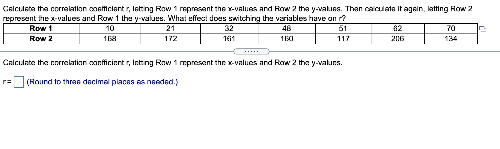 Solved Calculate the correlation coefficient r, letting Row | Chegg.com