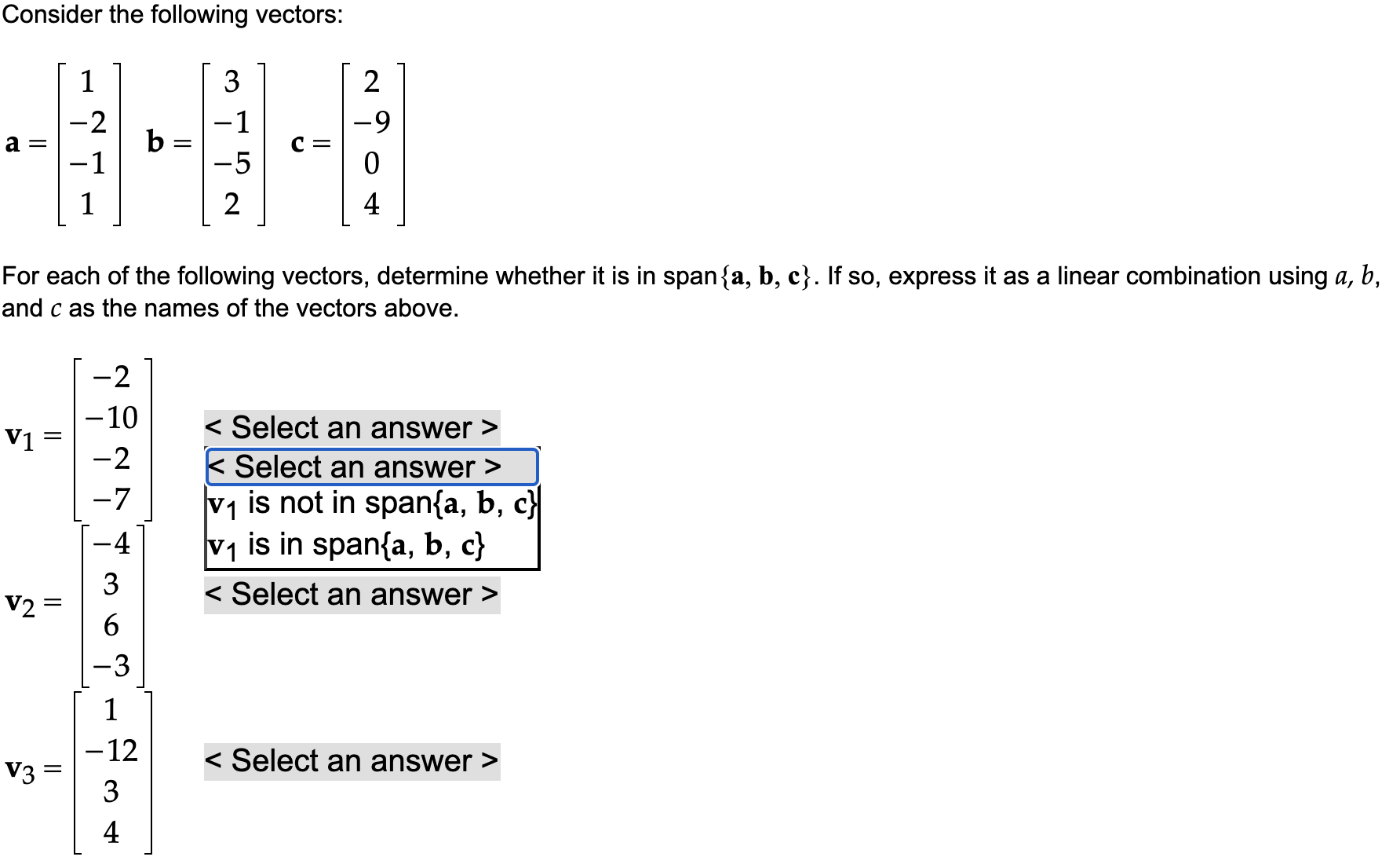 Solved Consider the following vectors: | Chegg.com