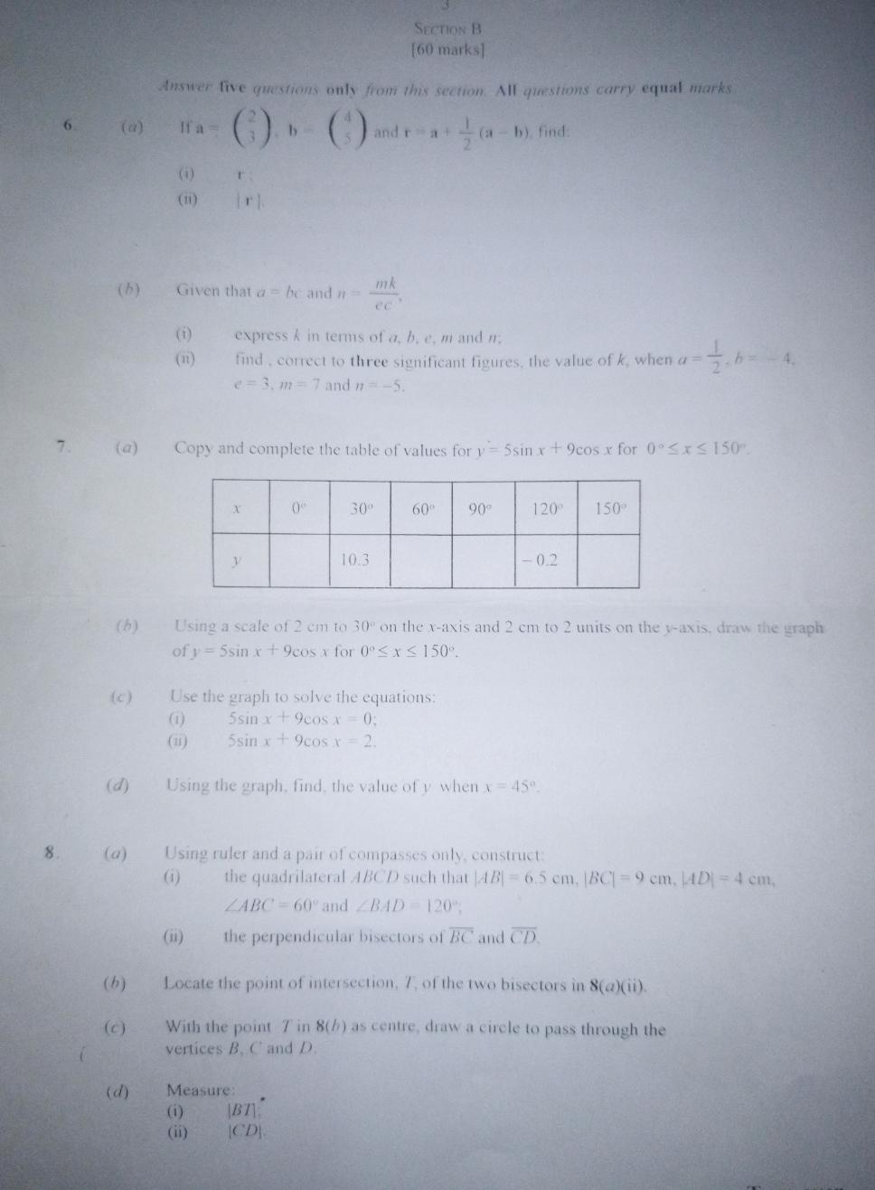 Solved Section B [60 marks] Answer five questons only from | Chegg.com