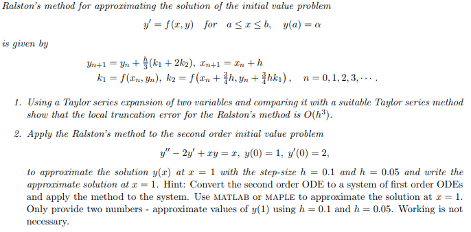 Ralston's method for approximating the solution of | Chegg.com