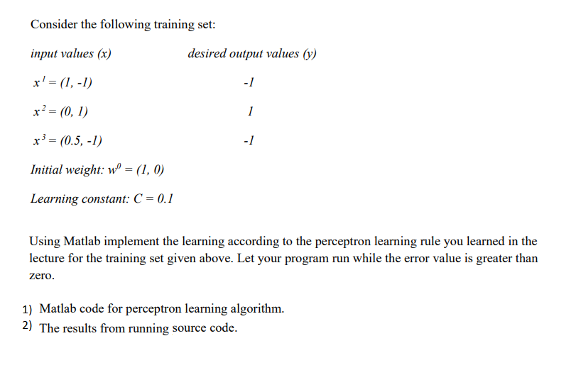 Solved Consider the following training set: input values (x) | Chegg.com