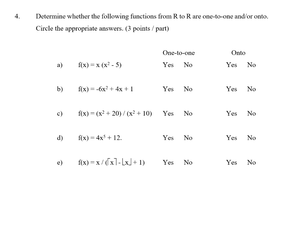 Solved 4. Determine whether the following functions from R | Chegg.com