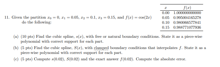 Solved 11. Given the partition to = 0,01 = 0.05, 12 = 0.1, | Chegg.com