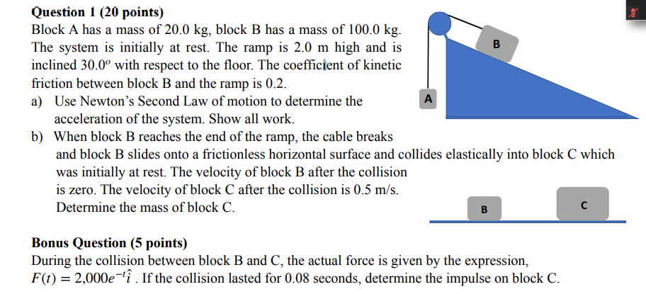 Solved B Question 1 (20 points) Block A has a mass of 20.0 | Chegg.com