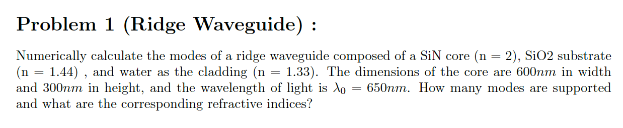 Solved Problem 1 (Ridge Waveguide) : Numerically calculate | Chegg.com