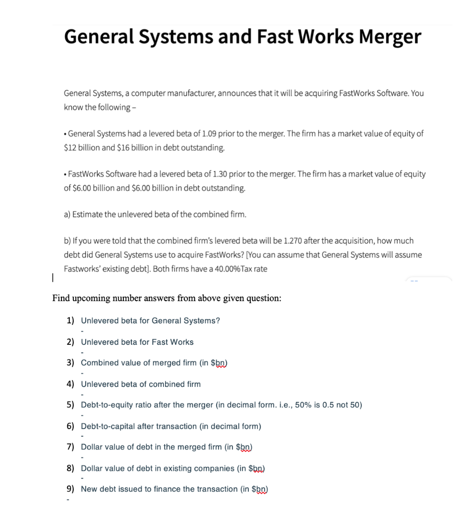 Solved General Systems and Fast Works Merger General | Chegg.com