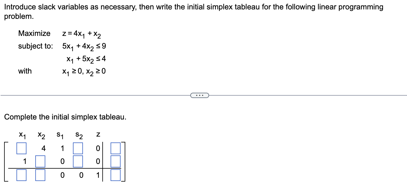 Solved Introduce slack variables as necessary, then write | Chegg.com