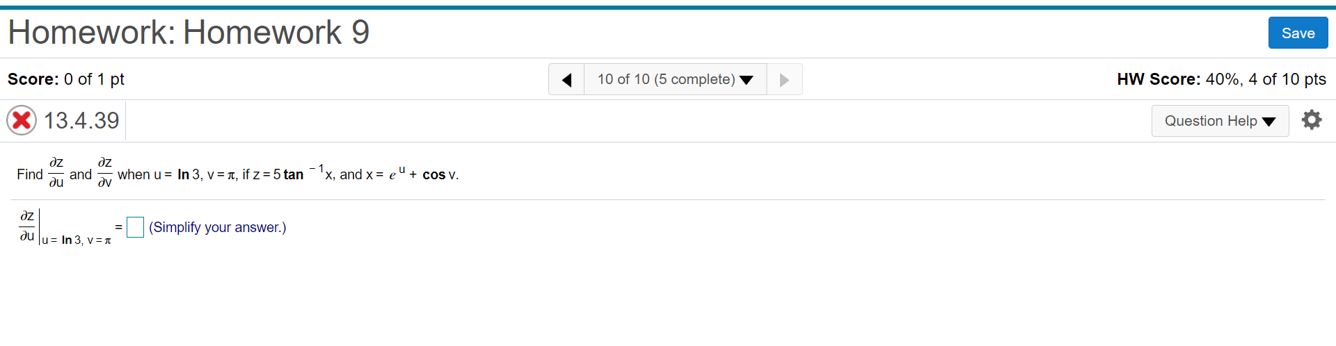 Solved Homework Homework 9 Save Score 0 Of 1 Pt 1 Of 10 4