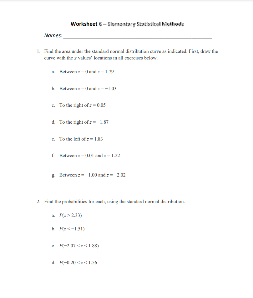 Solved Worksheet 6= ﻿Elementary Statistical | Chegg.com