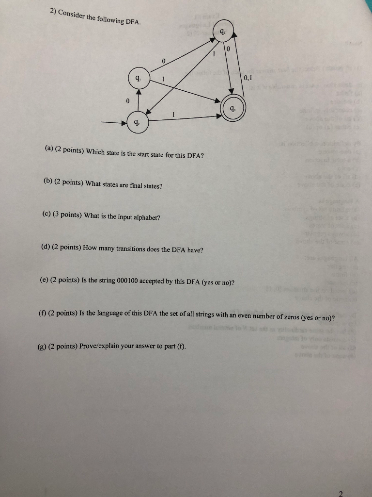Solved 2) Consider the following DFA. 0 0,1 9 4 fe (a) (2 | Chegg.com