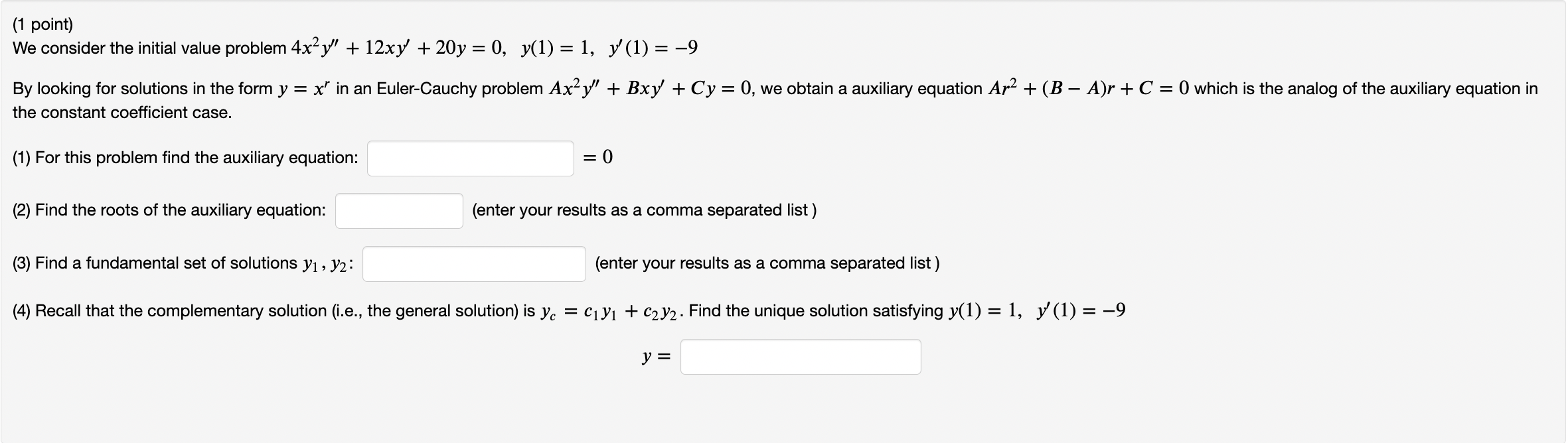 Solved (1 point) We consider the initial value problem | Chegg.com