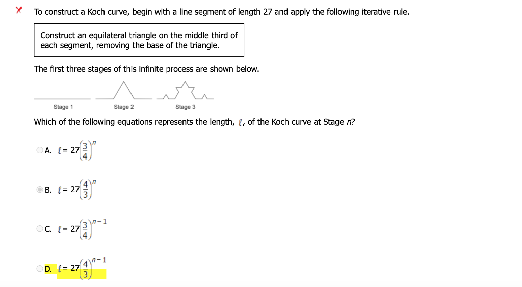 Solved X To construct a Koch curve, begin with a line | Chegg.com